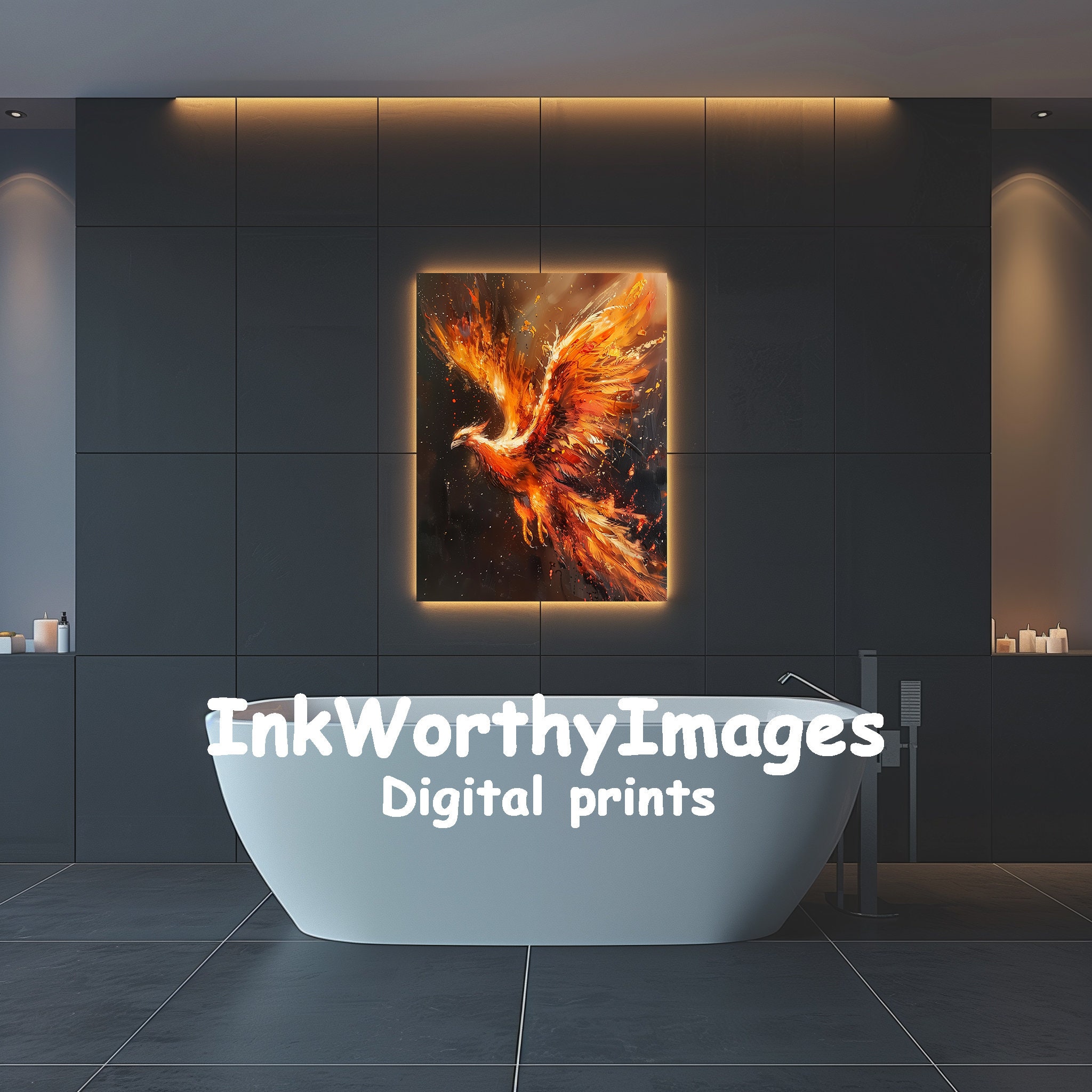 Fiery Phoenix Painting | Mythical Bird Art | Phoenix Rising Decor ...