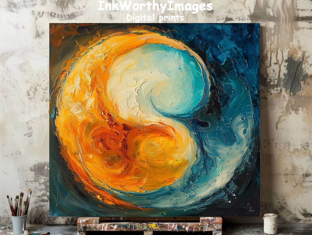 Colorful Abstract Yin Yang Art Print | Dynamic Zen Decor | Harmonious Balance Painting | Digital ...