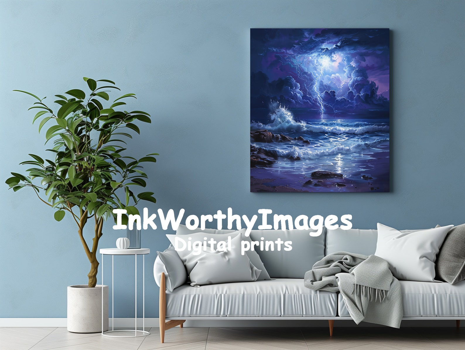Stormy Night Ocean Art Print | Dramatic Seascape With Lightning | Dark ...