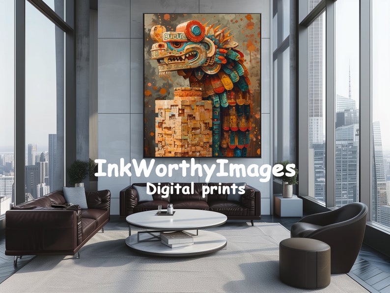 Aztec Serpent Sculpture Painting | Ancient Mesoamerican Art | Colorful ...