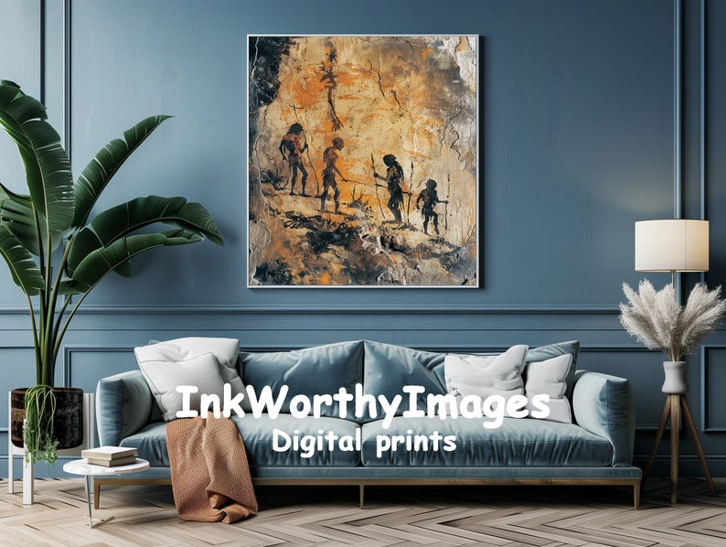 Ancient Cave Painting Art Prehistoric Human Figures Primitive Rock Art ...