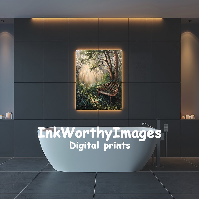 Sunlit Forest Bench Print Digital Download Printable Wall Art Serene ...