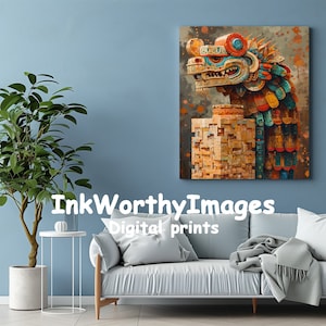 Aztec Serpent Sculpture Painting | Ancient Mesoamerican Art | Colorful ...