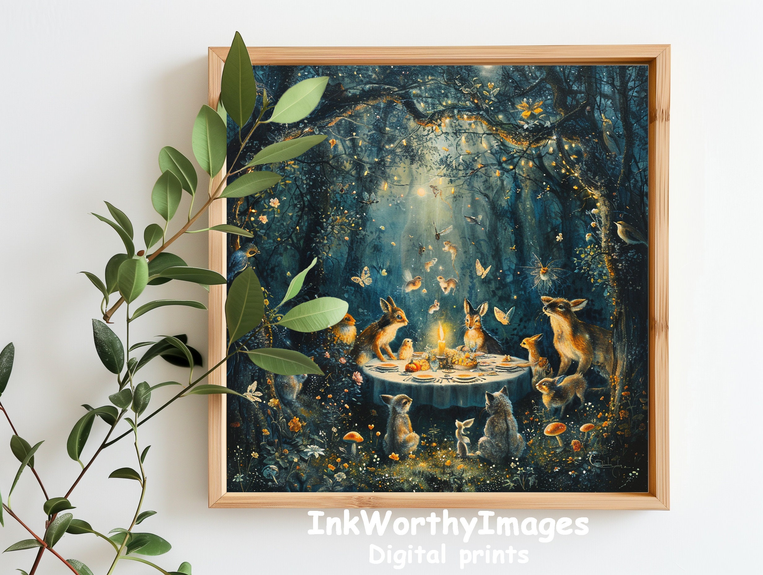 Enchanted Forest Animals Art Print | Whimsical Woodland Dinner Scene ...