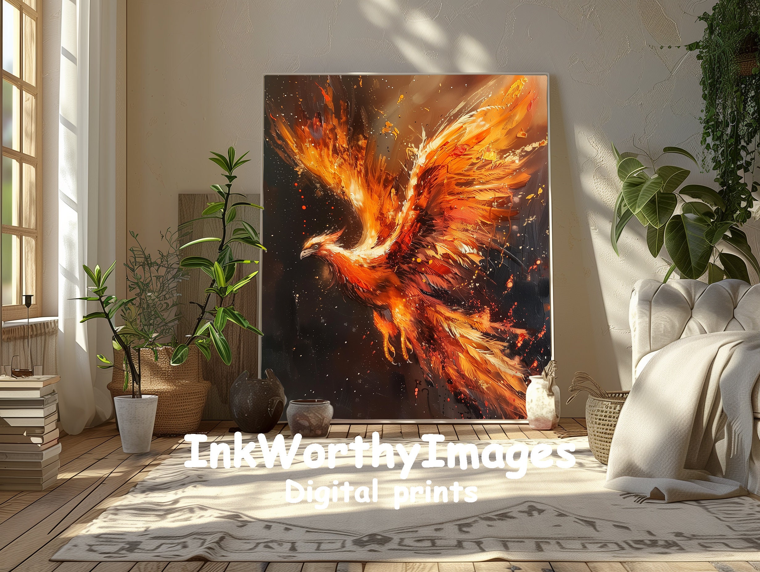 Fiery Phoenix Painting | Mythical Bird Art | Phoenix Rising Decor ...
