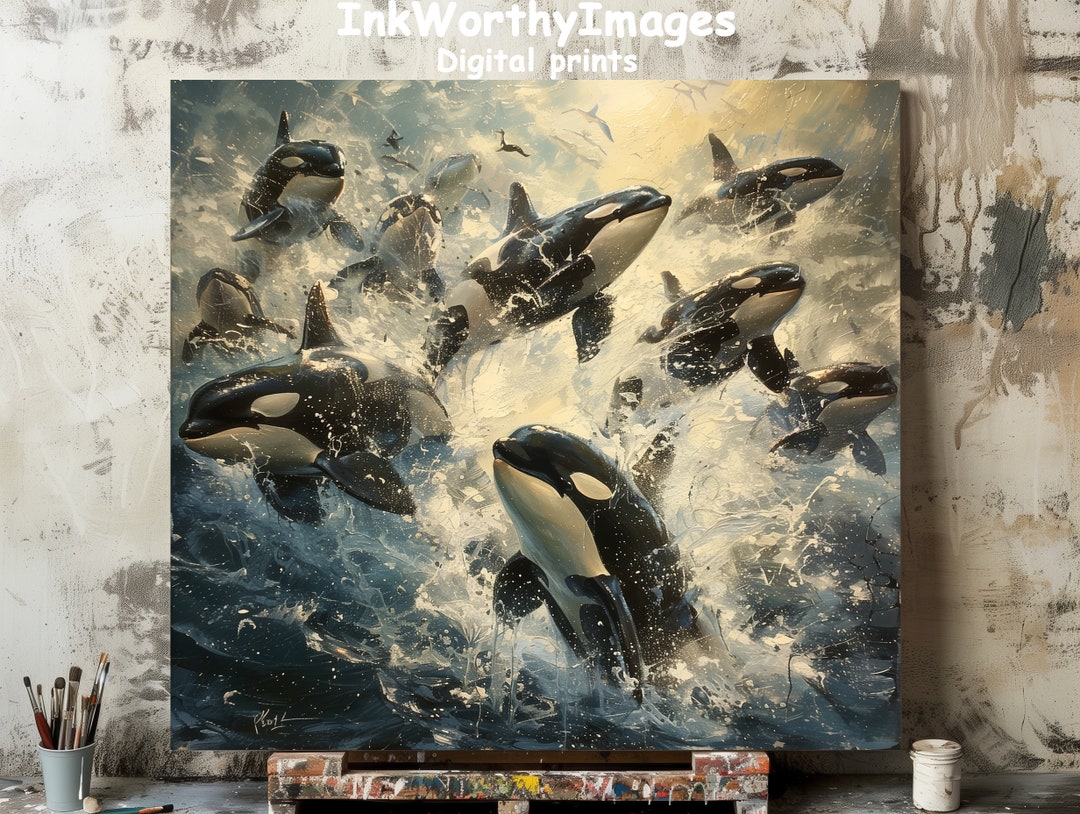 Orcas Leap | Ocean Wildlife | Killer Whale Art | Sea Life Print ...