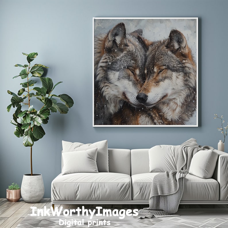 Loving Wolf Pair in Snow | Wildlife Romance Art Print | Printable - Etsy