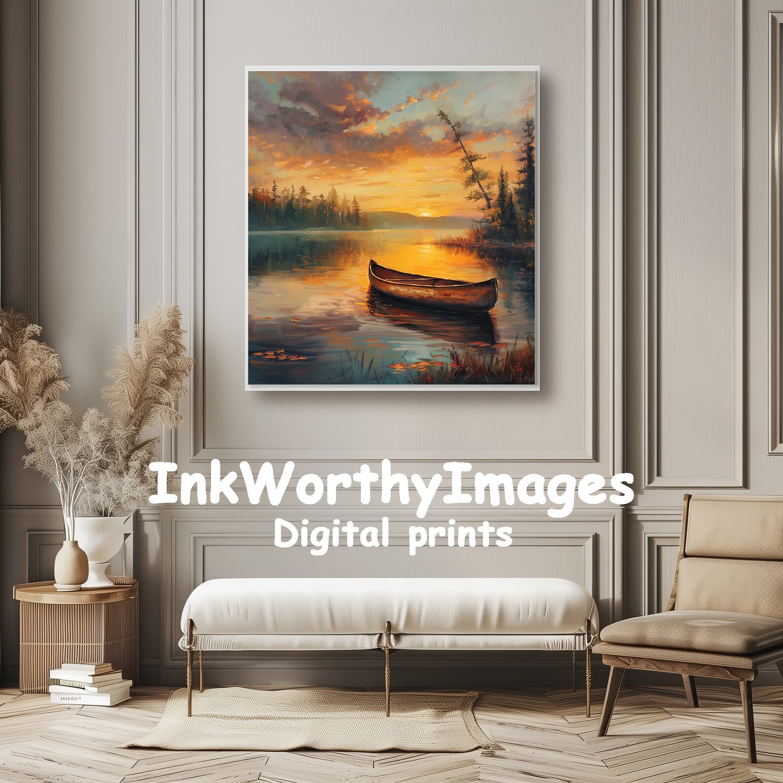 Sunset Canoe on Lake | Digital Download | Printable Wall Art | Home ...