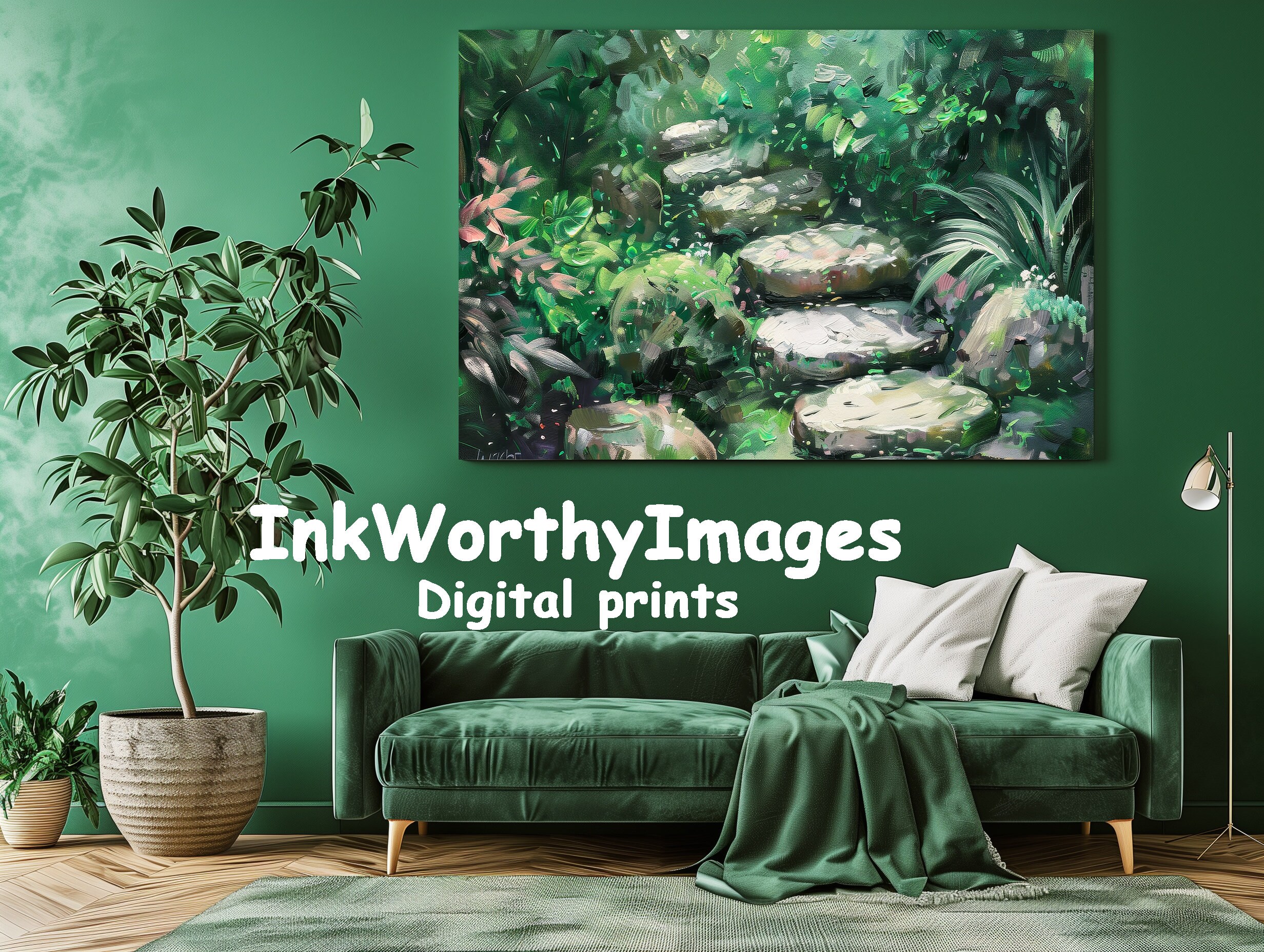 Enchanting Garden Pathway Art | Serene Green Stepping Stones Printable ...