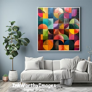 Colorful Geometric Circles Digital Print | Abstract Textured Artwork ...