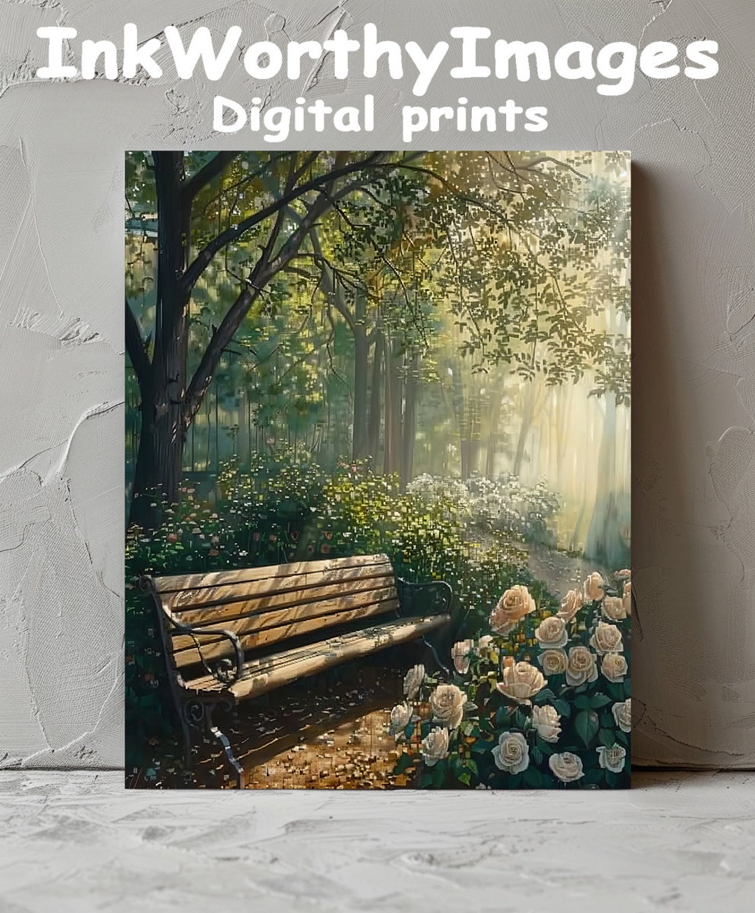 Serene Garden Bench Print Digital Download Printable Wall Art Tranquil ...