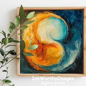 Colorful Abstract Yin Yang Art Print | Dynamic Zen Decor | Harmonious Balance Painting | Digital ...