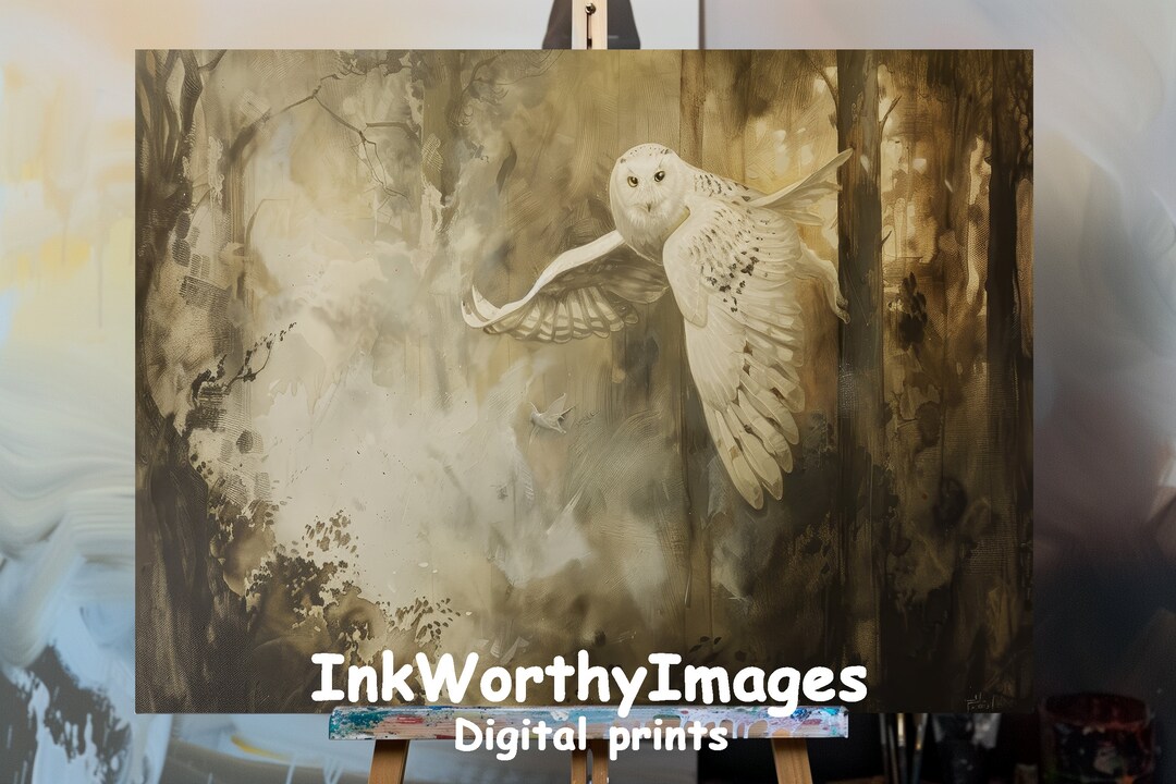 Ethereal Owl in Flight Art Print | Mystical Forest Scene | Nature ...
