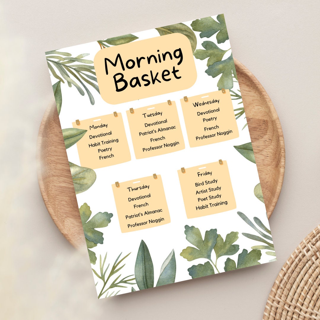 Homeschool Morning Basket Chart Editable Homeschool Organization ...