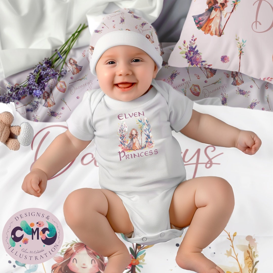 Custom Personalized Baby Elven Princess Jersey Blanket, Onesie, Beanie ...