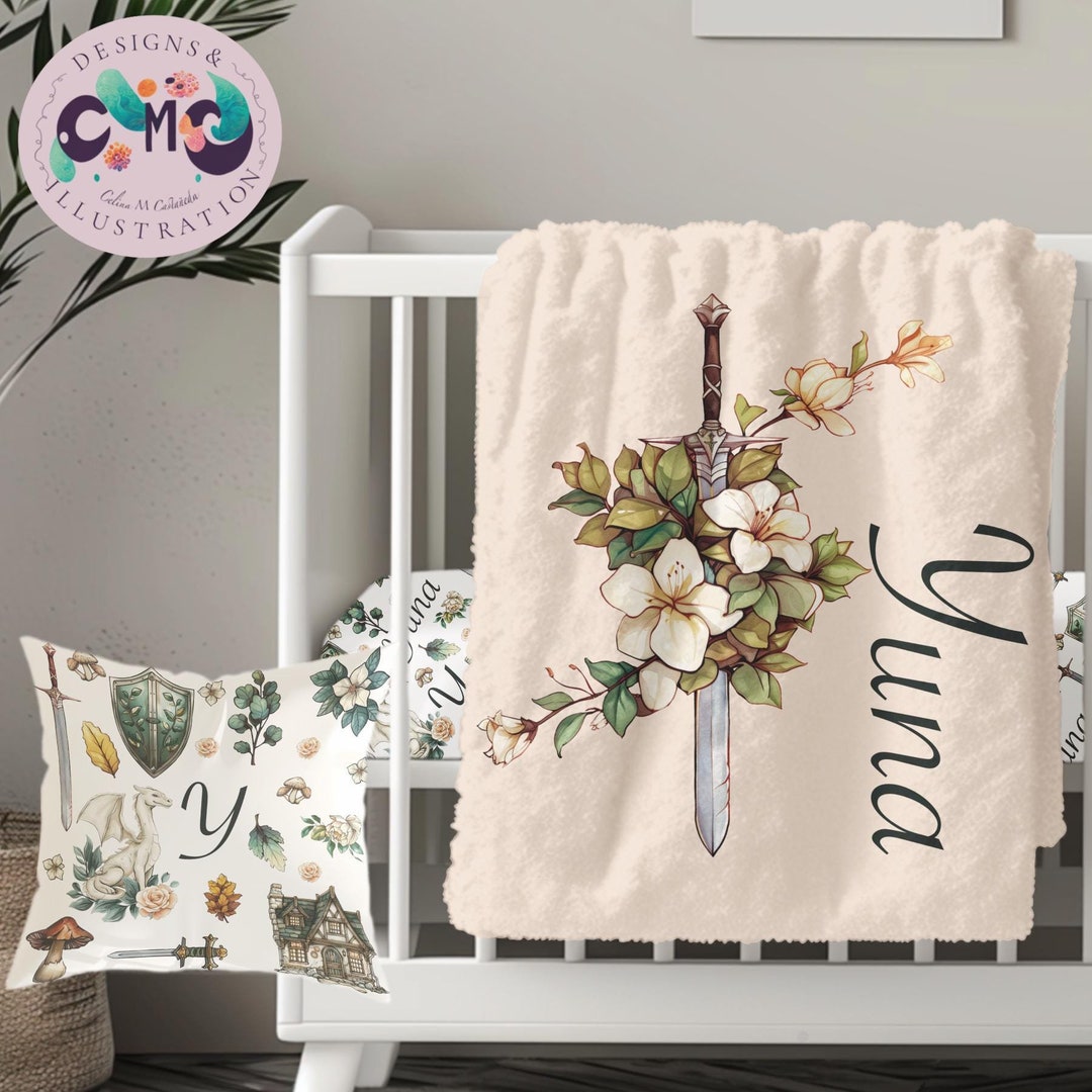 Custom Personalized Fantasy Medieval Floral Sword Maiden-bedding Set ...