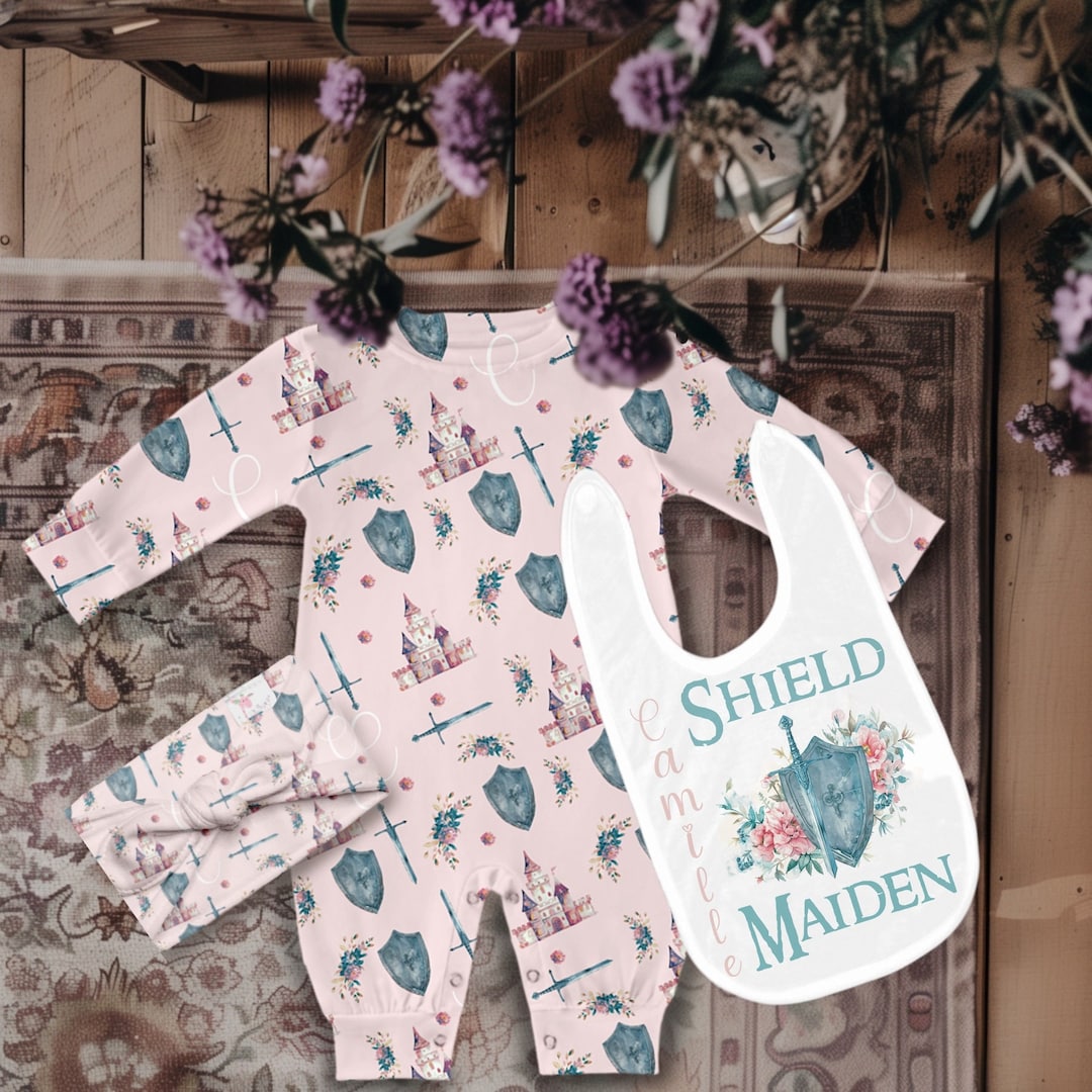 Custom Personalized Baby Brave Shield Maiden Body Suit, Hat, Bib Gift ...