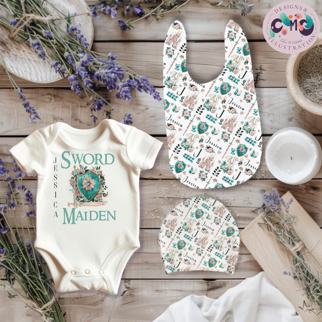Custom Personalized Baby Fantasy Medieval Floral Sword Maiden Body Suit ...