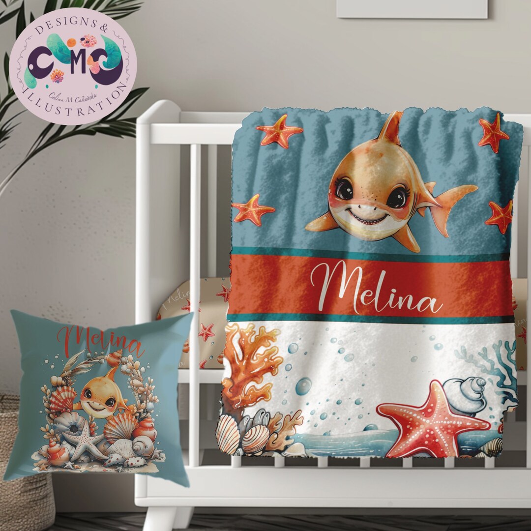 Custom Personalized Baby Shark Bedding Set - Minky Fleece Sherpa ...