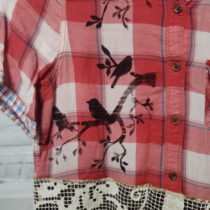 Red White Plaid Plus Vintage Lace - Hand Painted Upcycled Patchwork ...