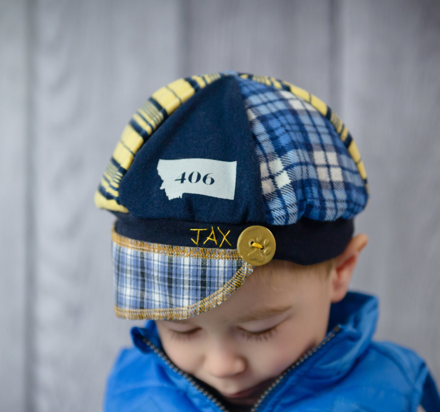 Jax Hat Child Size - Blue and Gold Hat - Upcycled Hat - Recycled ...