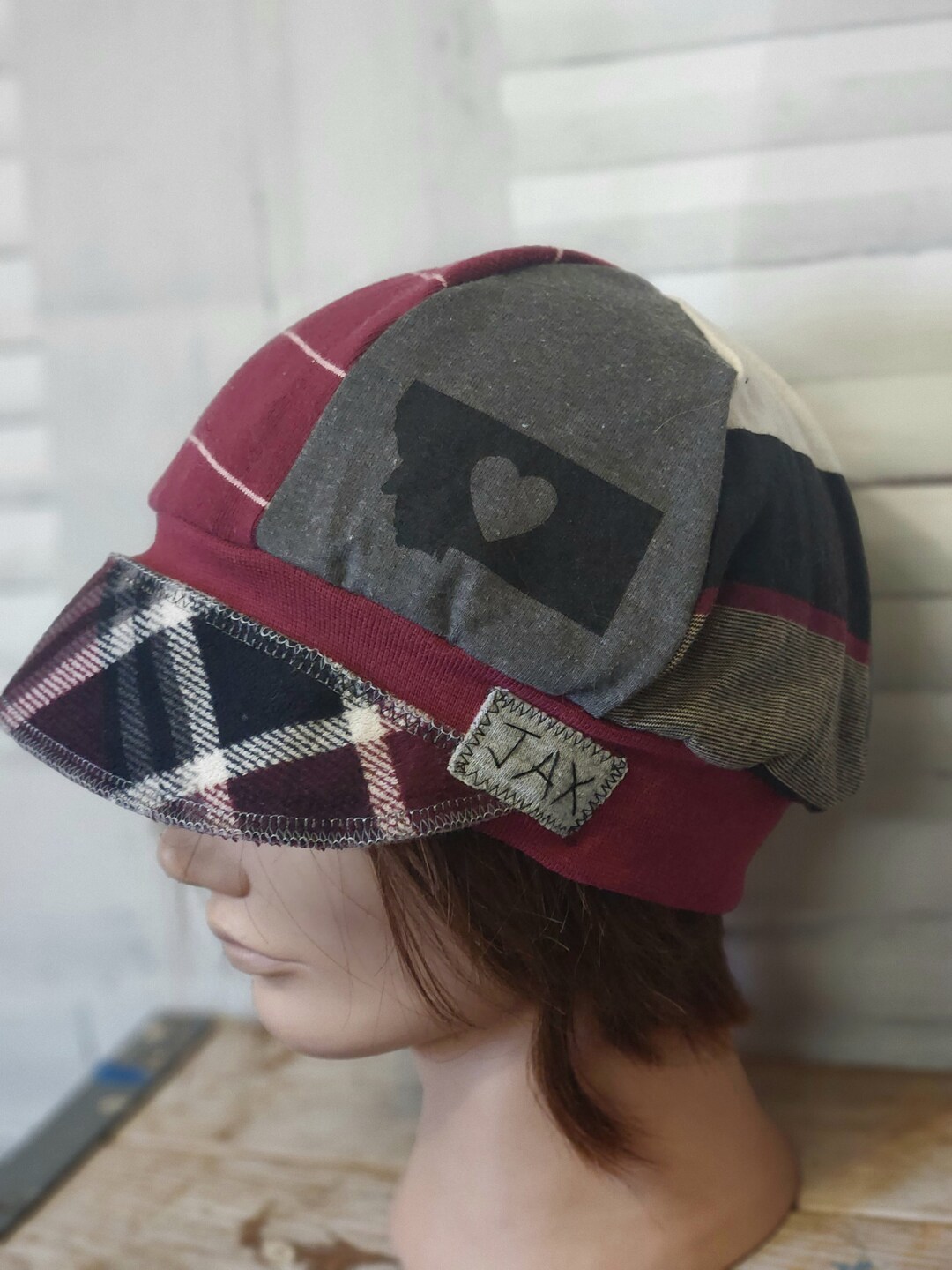 Upcycled Recycled Repurposed Hat - Adult ML - Burgundy + Black MT State ...