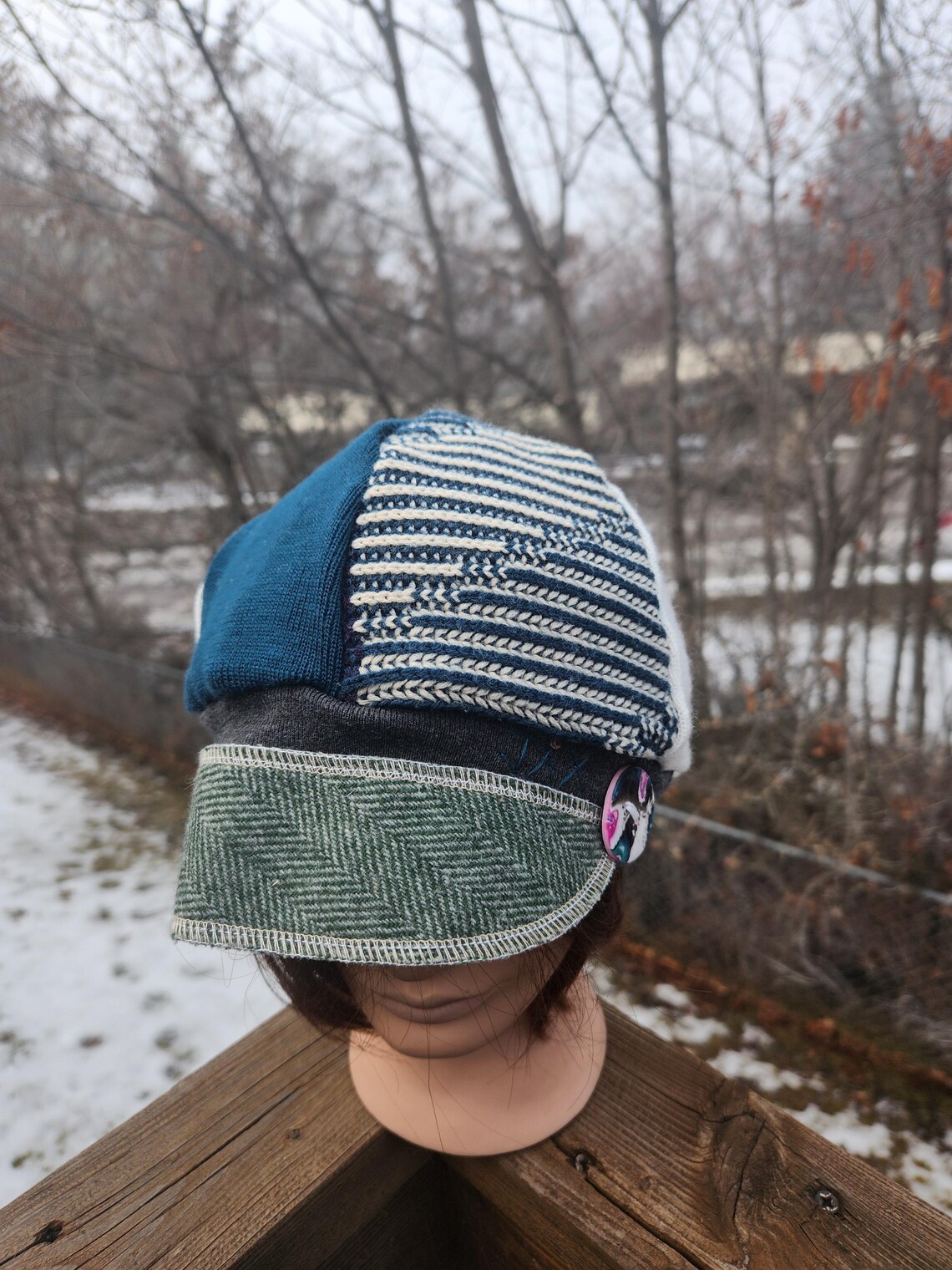 Upcycled Recycled Repurposed Hat - Adult ML - Dark Green and White ...