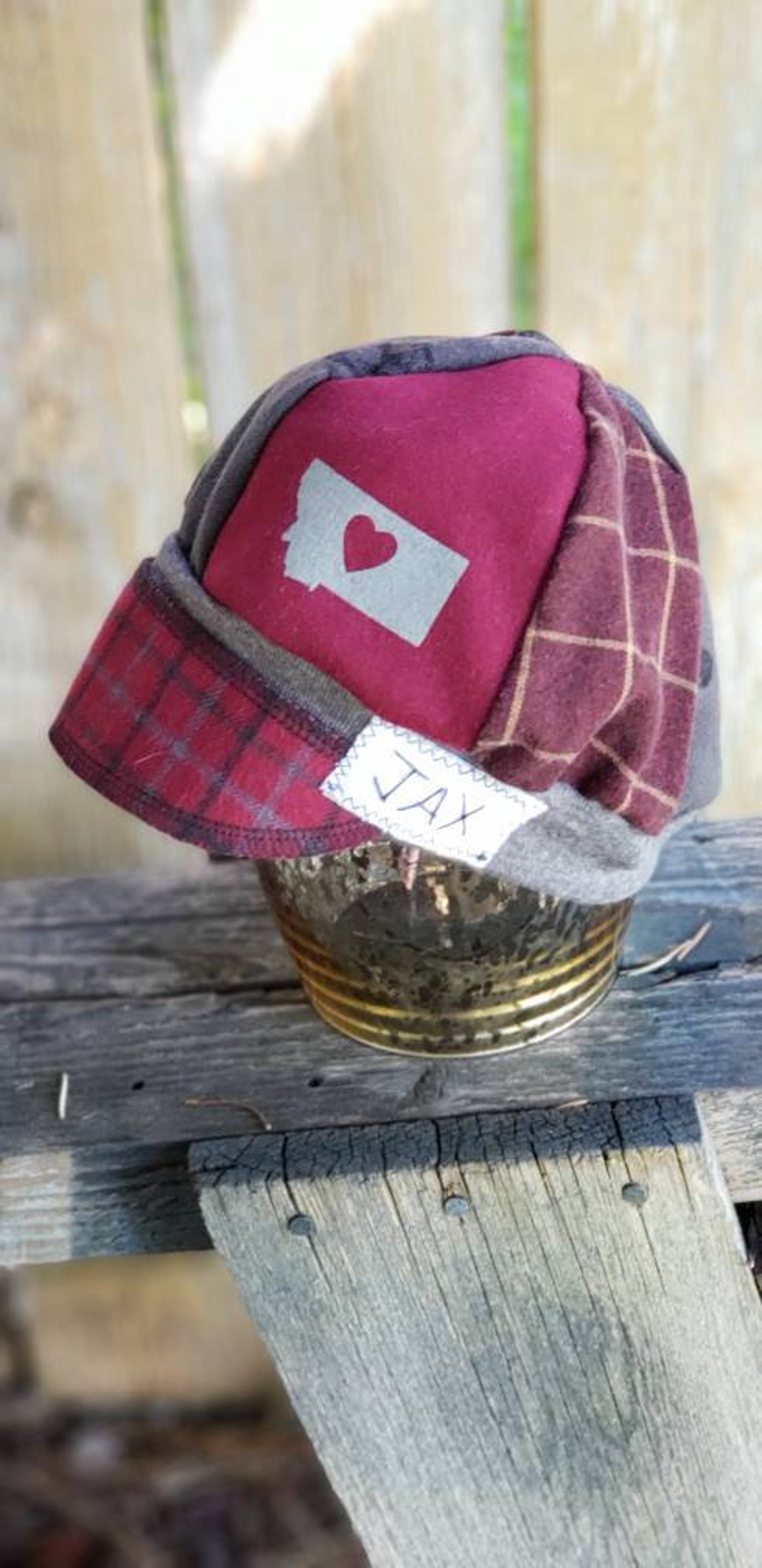 Jax Hat Child Size - Burgundy and Grey MT Hat - Mixed Fabrics Hat ...