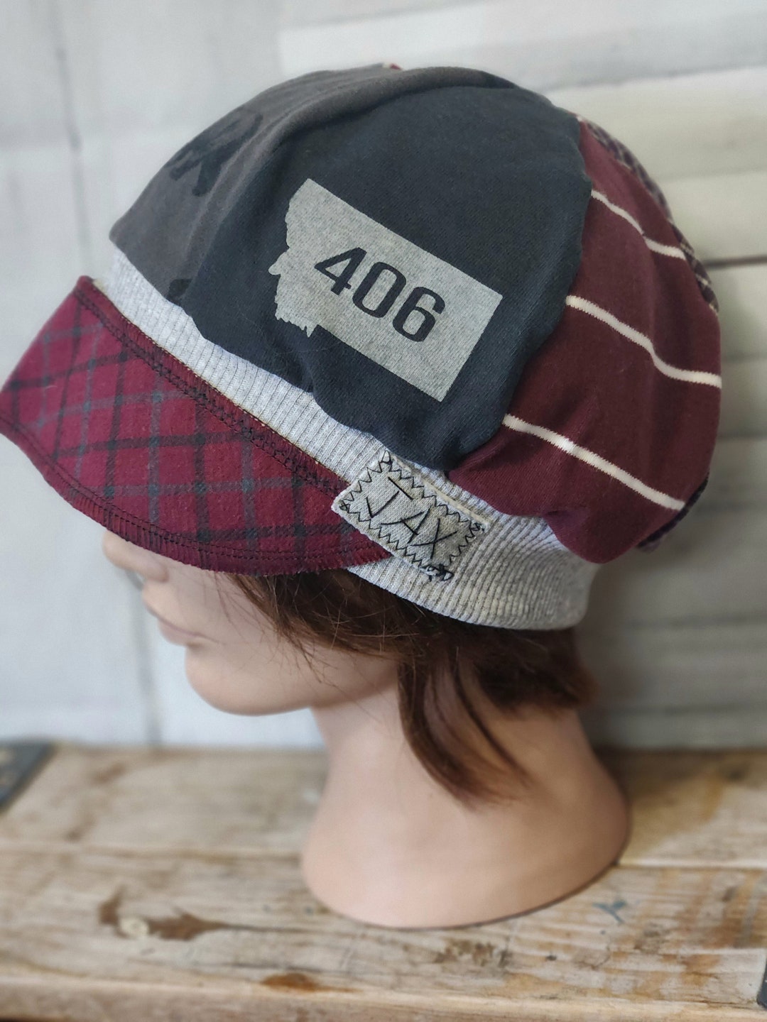 Upcycled Recycled Repurposed Hat - Adult ML - Burgundy + Black MT State ...