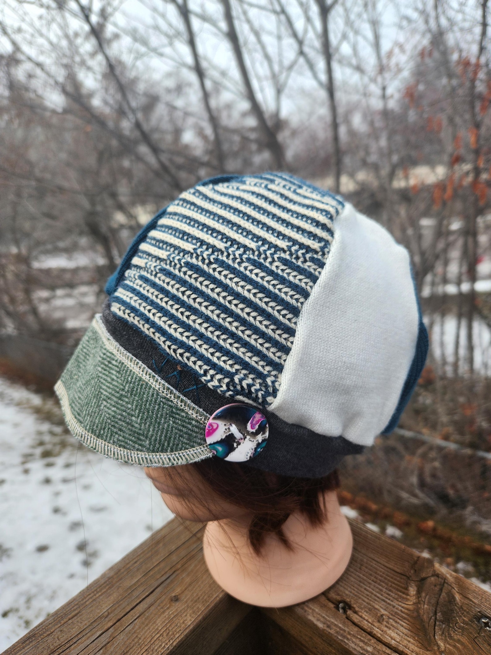 Upcycled Recycled Repurposed Hat - Adult ML - Dark Green and White ...