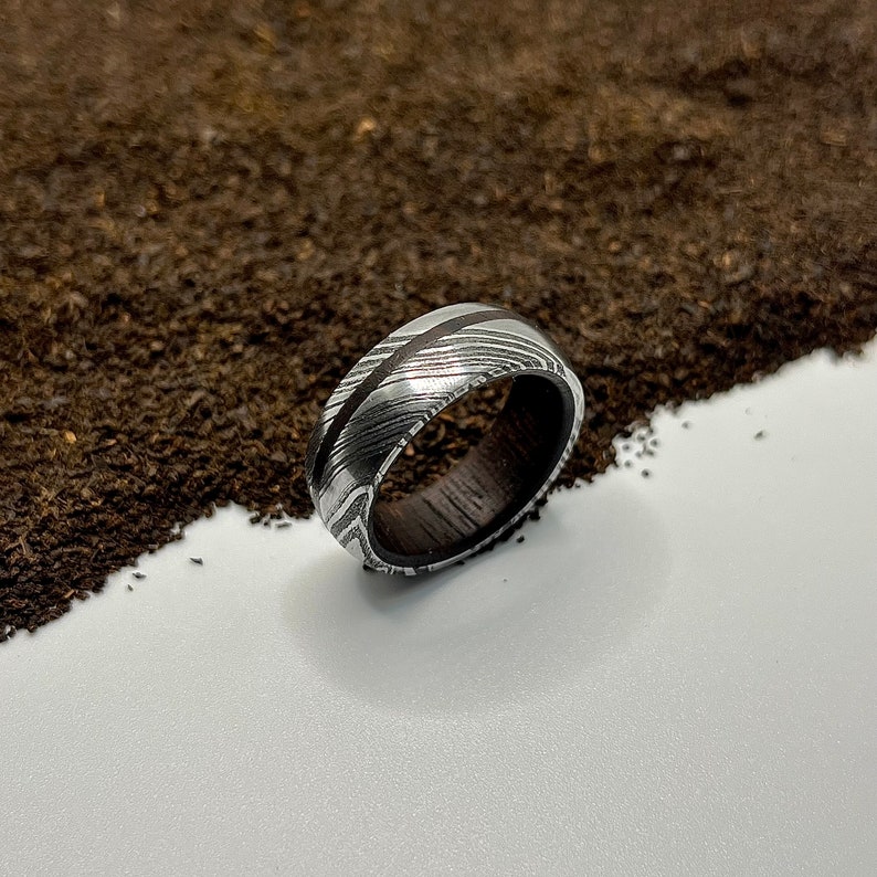 Damascus Steel Ring, Damascus Steel Wedding Band, High Contrast Black & Silver Ring, Monsoon ...