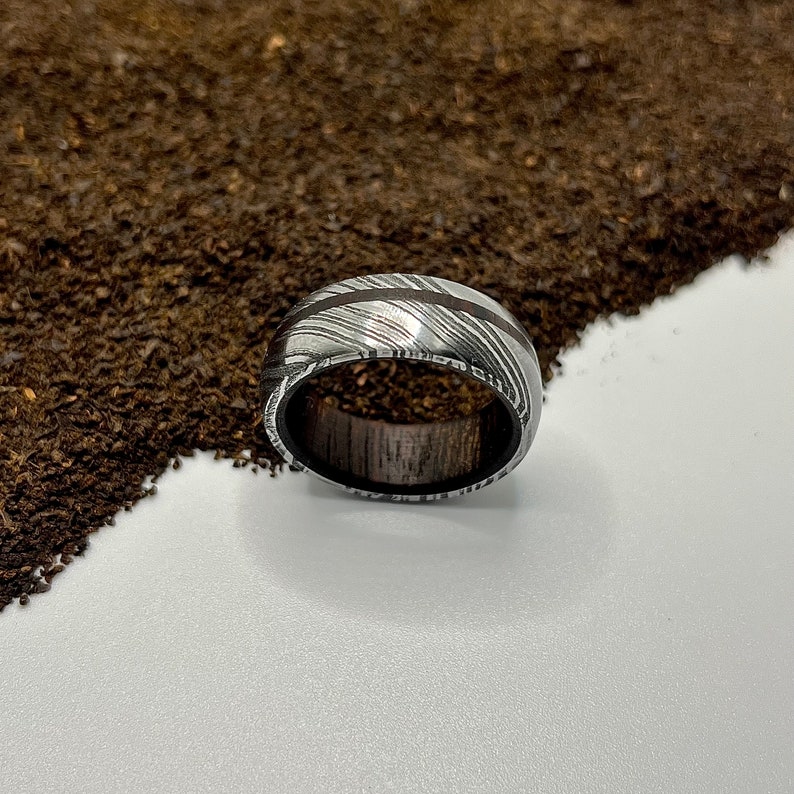 Damascus Steel Ring, Damascus Steel Wedding Band, High Contrast Black & Silver Ring, Monsoon ...