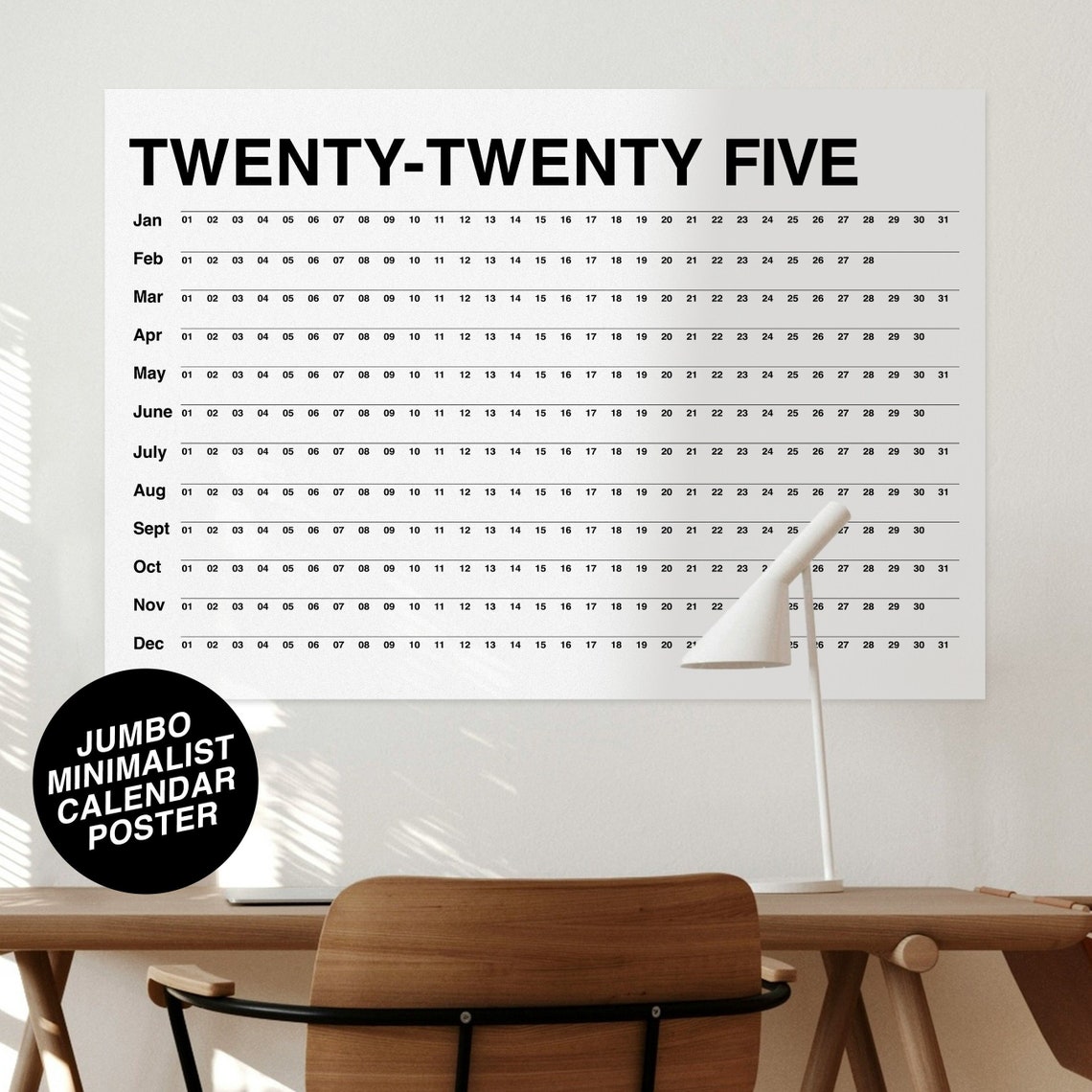 2025 Minimalist Wall Calendar Jumbo Stendig Style Yearly Wall Poster - Etsy