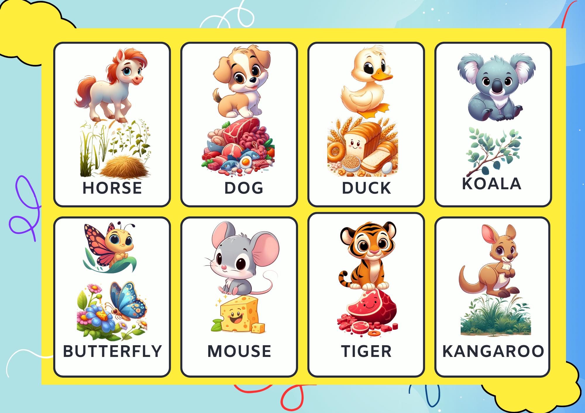 24 Baby Animal Flash Cards With Their Food - Etsy