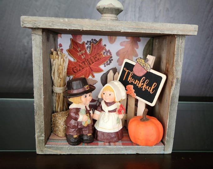 Thanksgiving Themed "thankful" Shadow Box With Vintage Hallmark Merry ...