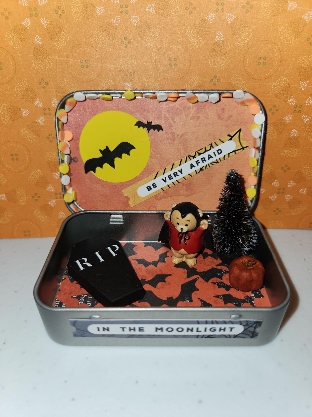 Vintage Halloween Altered Tin Featuring Hallmark Merry Miniature Beary ...