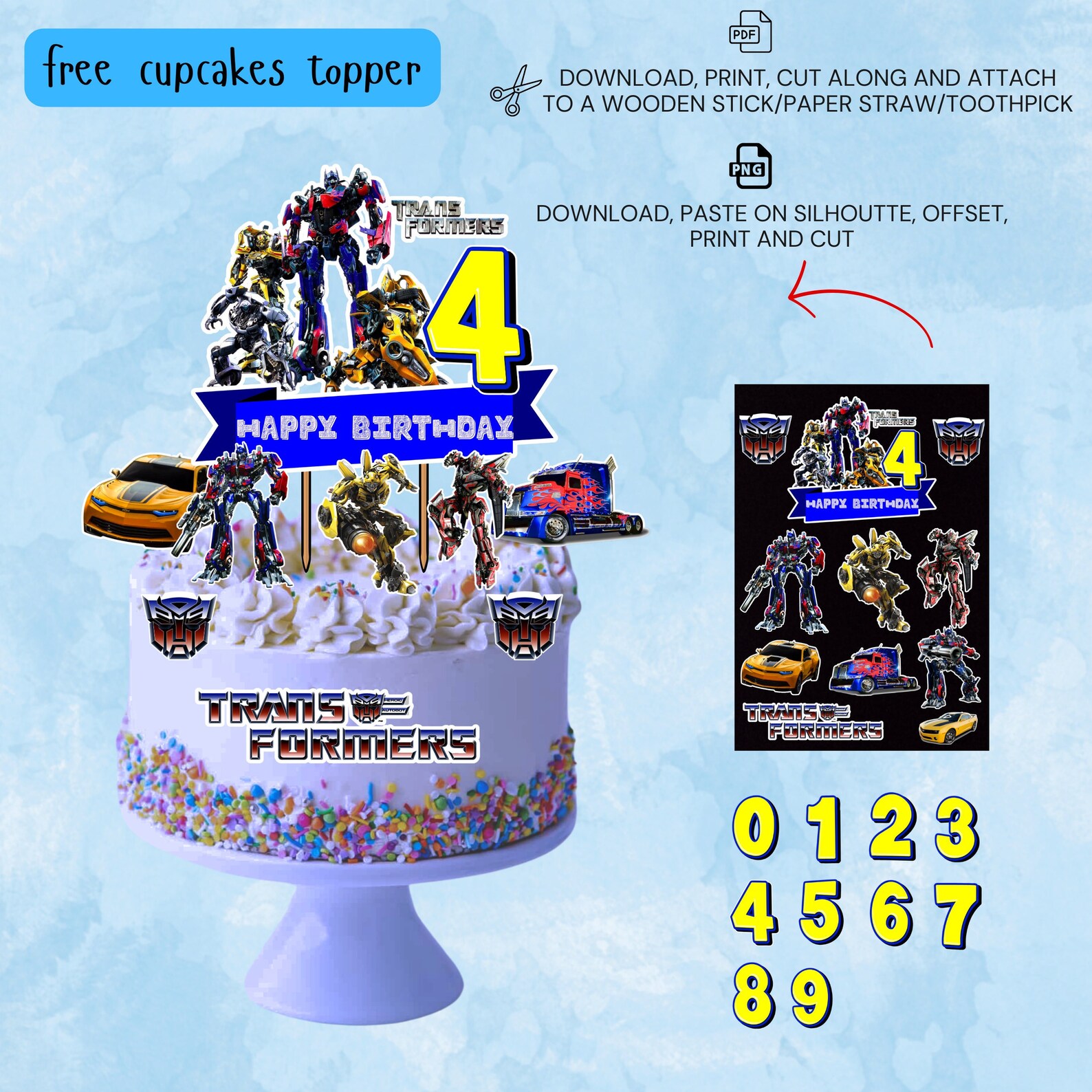 Printable Cake Topper. Transformers Cake Topper Happy Birthday - Etsy