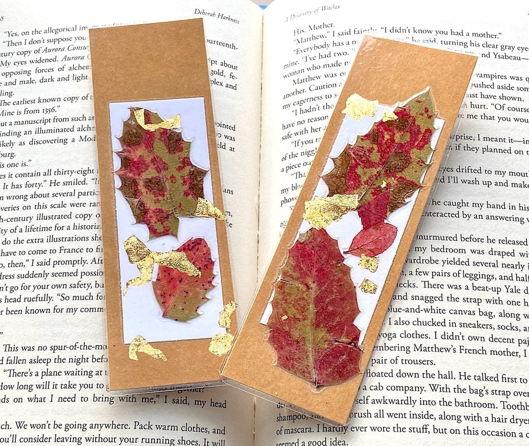 Set of Two Handmade Bookmarks, Laminated Bookmark, Natural Dried Leaves ...