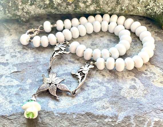 Ice Queen Necklace Handmade Lampwork Beads Handmade Jewelry Festive Poinsettia Artisan Lampwork Saturnalia White Handmade Etsy
