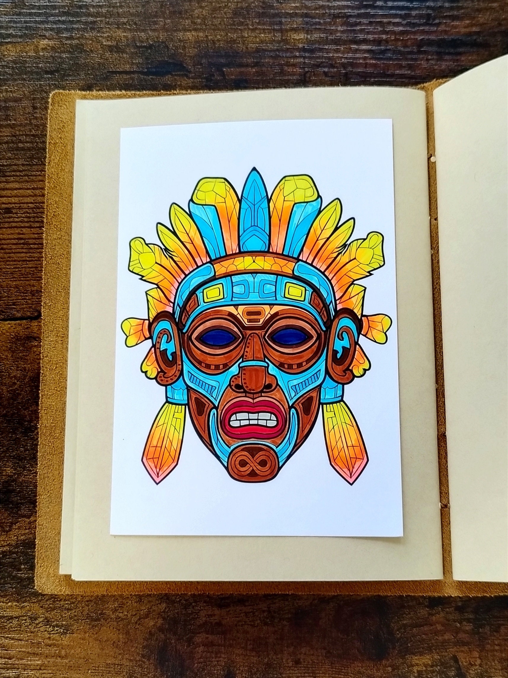 Aztec Mask, Inca Mask, Mayan Mask, Original Hand-painted Drawing ...