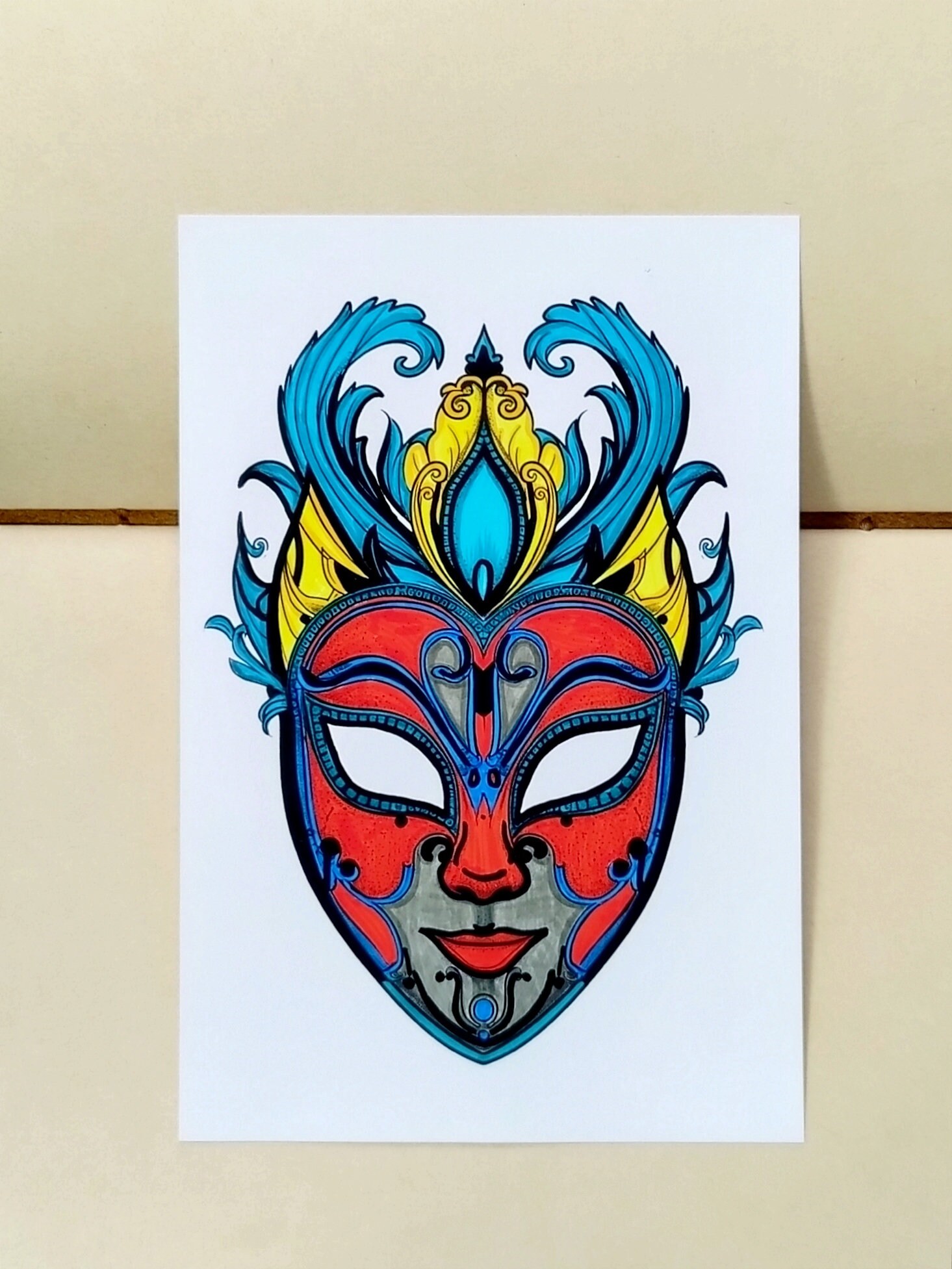 Carnival Mask Drawing Unframed - Etsy