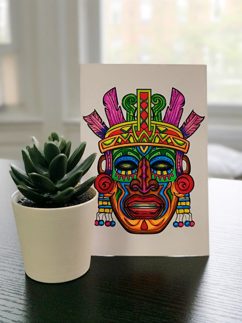 Original Hand-painted Drawing Aztec Mask, Inca Mask, Mayan Mask, Ritual ...