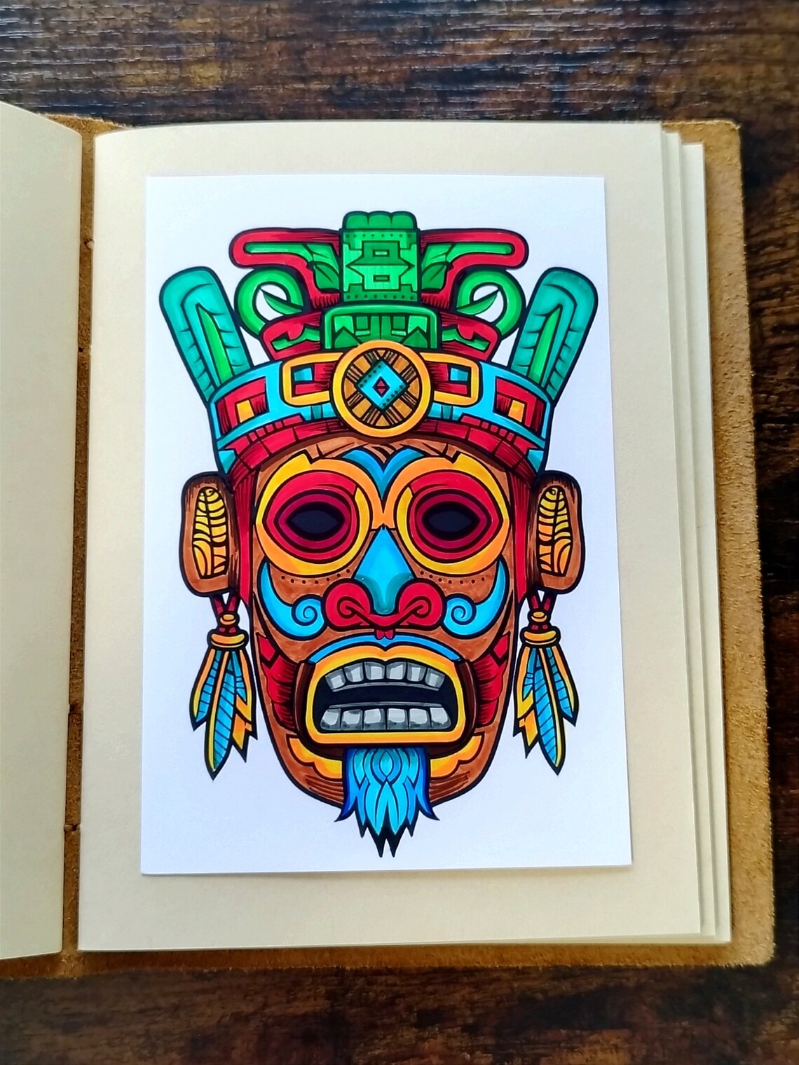 Aztec Mask, Inca Mask, Mayan Mask, Original Hand-painted Drawing ...
