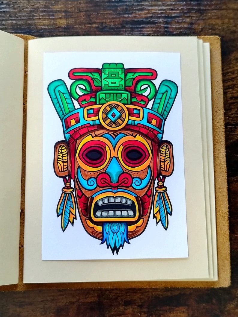 Aztec Mask, Inca Mask, Mayan Mask, Original Hand-painted Drawing ...