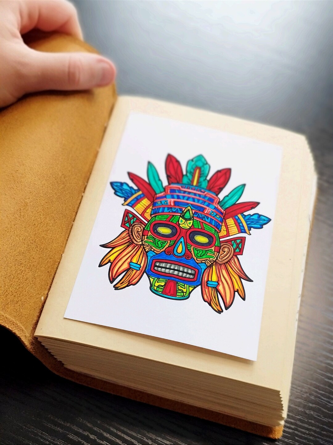 Original Hand-painted Drawing Aztec Mask, Inca Mask, Mayan Mask, Ritual ...
