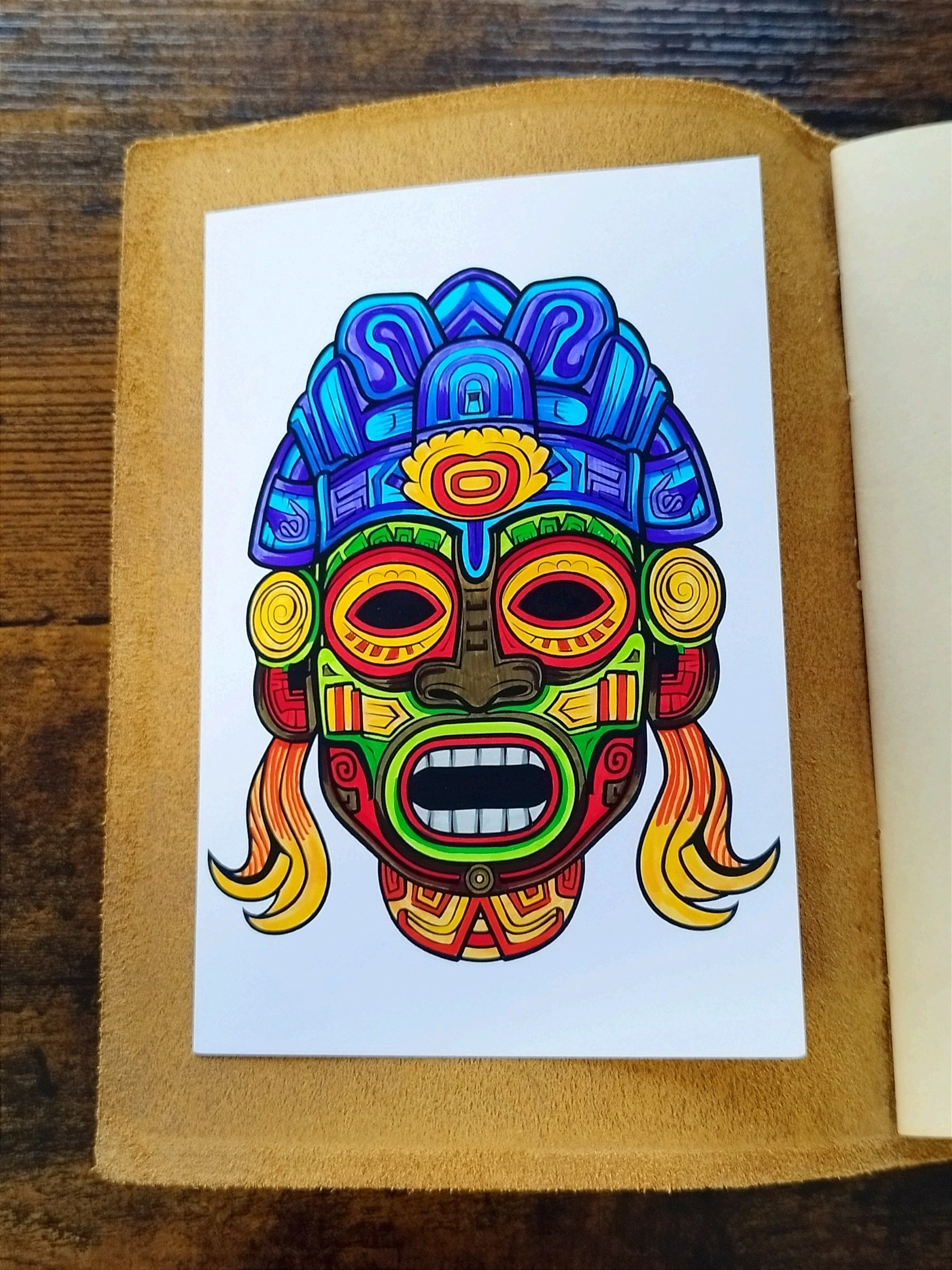 Aztec Mask, Inca Mask, Mayan Mask, Original Hand-painted Drawing ...