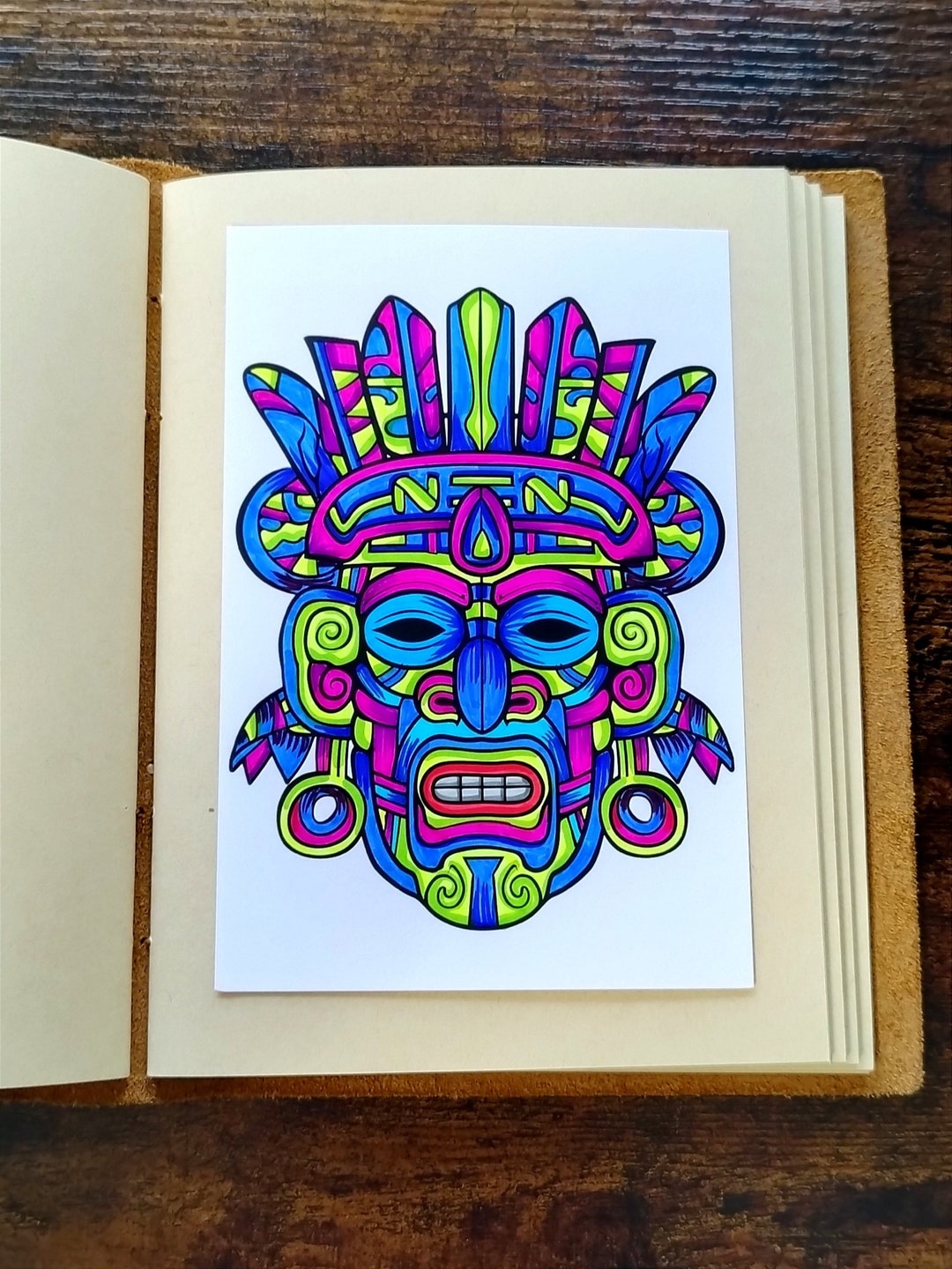 Original Hand-painted Drawing Aztec Mask, Inca Mask, Mayan Mask, Ritual ...