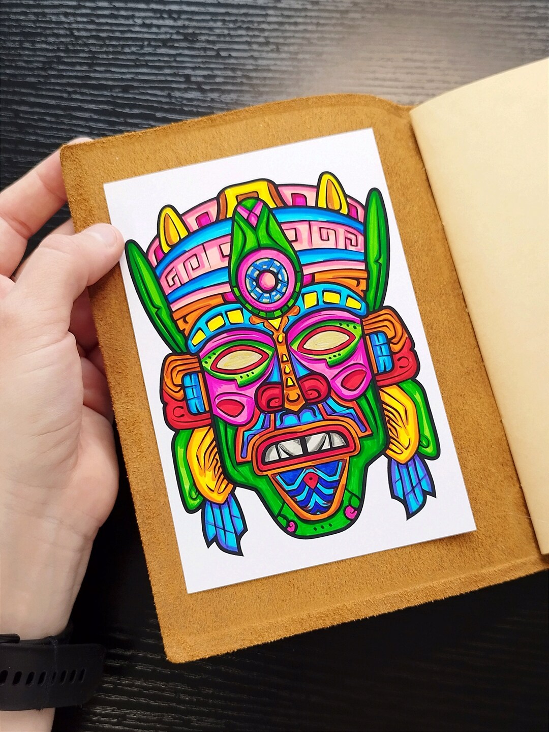 Original Hand-painted Drawing Aztec Mask, Inca Mask, Mayan Mask, Ritual ...