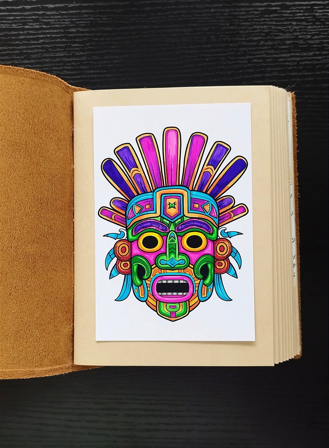 Aztec Mask, Inca Mask, Mayan Mask, Original Hand-painted Drawing ...