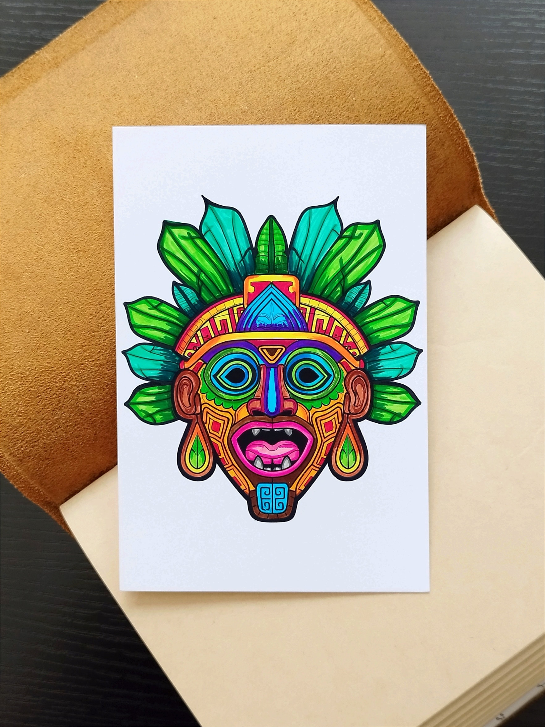 Ritual Mask Drawing Unframed - Etsy